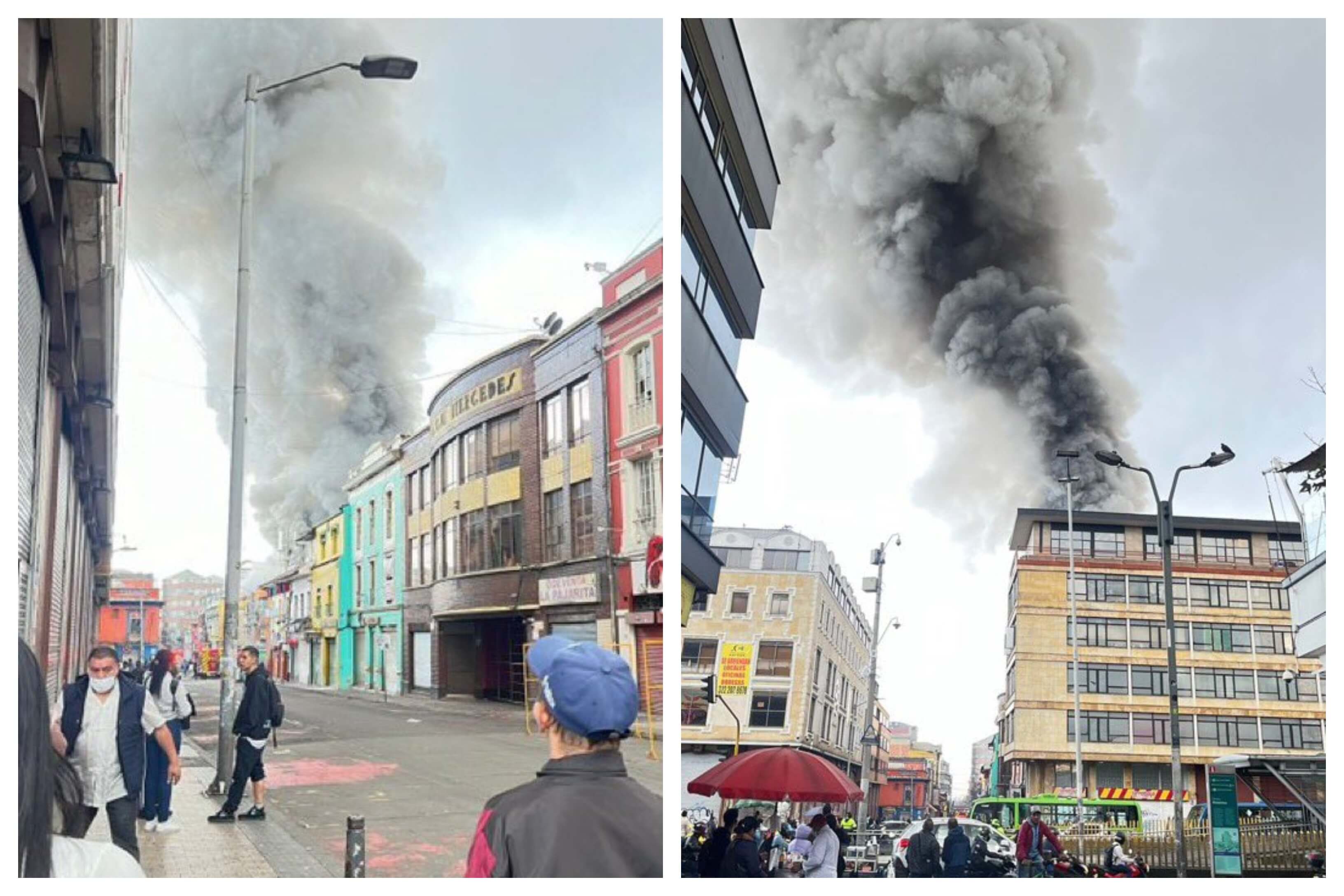 Grave incendio en San Victorino, Bogotá: bomberos trabajan por controlar el fuego